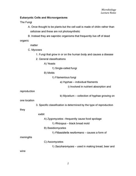 2021 Microbiology Lecture Notes Eukaryotic Cells And Microorganisms Notes No Lecture Notes