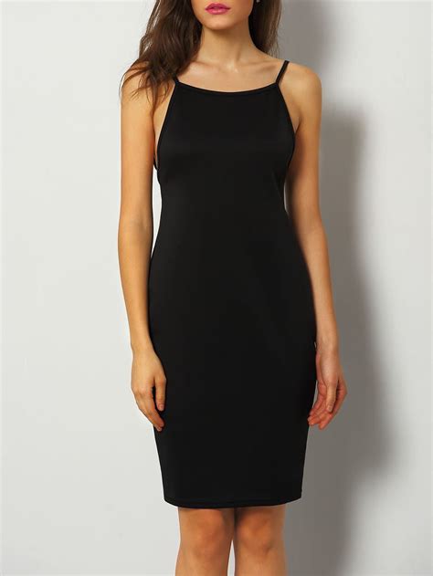 Black Spaghetti Strap Backless Bodycon Dress Romwe