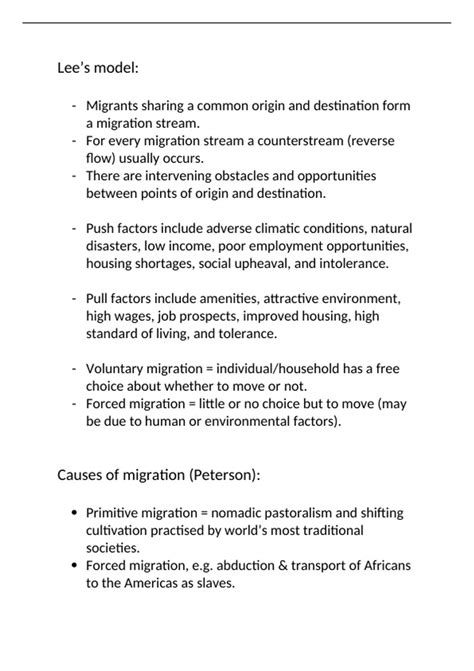 Summary Migration A Revision Notes For Cie A Level Geography Unit 1
