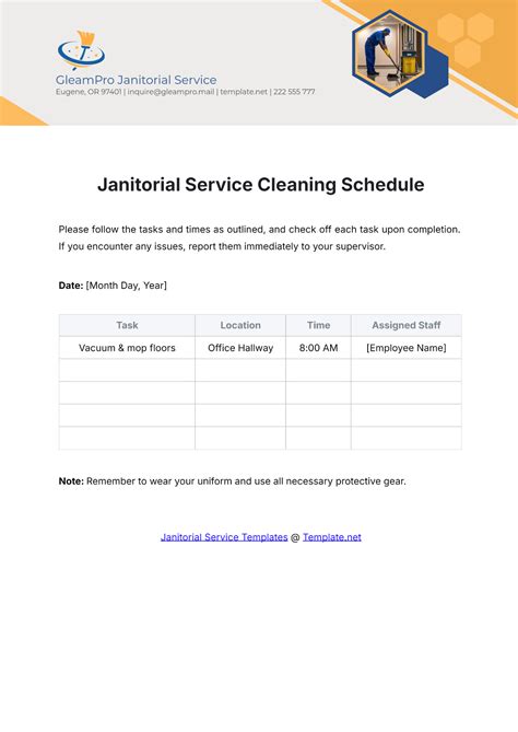 Free Janitorial Service Cleaning Schedule Template To Edit Online