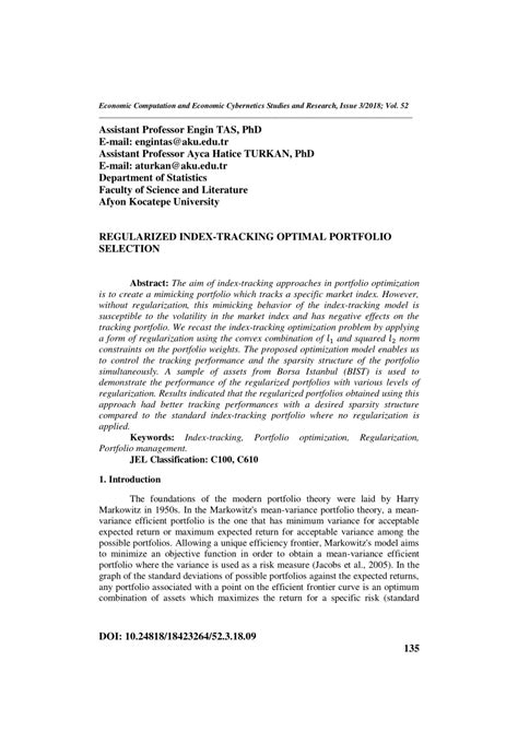 Pdf Regularized Index Tracking Optimal Portfolio Selection