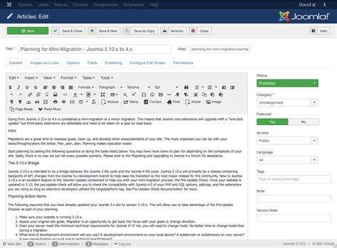 Help310content Article Manager Edit Joomla Documentation