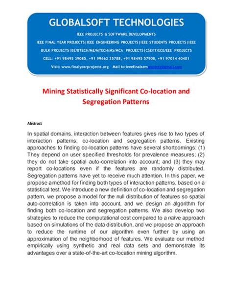 Ieee 2014 Java Data Mining Projects Mining Statistically Significant Co Location And Segregation