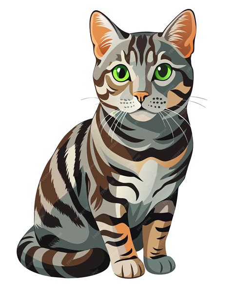 Premium Vector | Illustration of a tabby cat with green eyes on a white ...