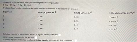 Solved Nitrogenii Oxide Reacts With Hydrogen According To