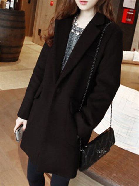Womens Clothing Outerwear Casual Solid Lapel Wool Blend Buttoned