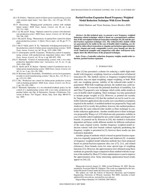 Pdf Partial Fraction Expansion Based Frequency Weighted Model