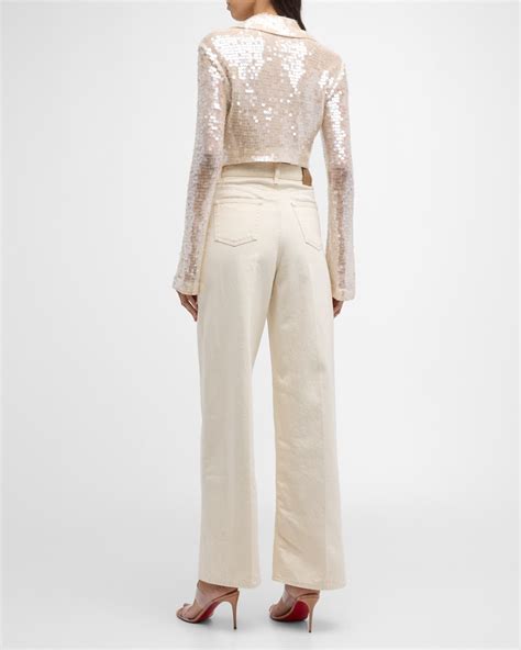 Simkhai Finch Metallic Sequin Long Sleeve Crop Wrap Top Neiman Marcus
