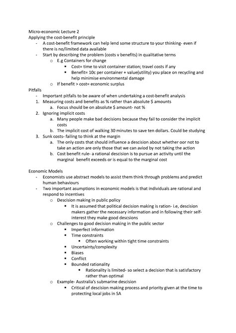 Macro Economics Lecture Micro Economic Lecture Applying The Cost
