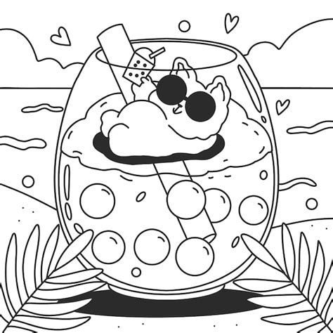 Premium Vector Hand Drawn Kawaii Bubble Tea Coloring Page Illustration