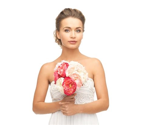 Premium Photo Picture Of Young Woman With Bouquet Of Flowers