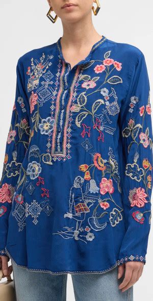 Johnny Was Nya Floral Embroidered Silk Blouse