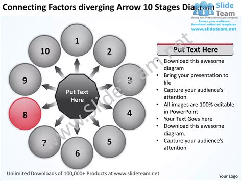 Connecting Factors Diverging Arrow Stages Diagram Arrows Chart Software Power Point Slides PDF
