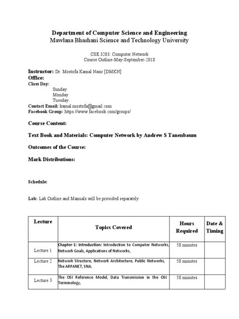 Course Outline Computer Network Lecture Mkn1 Pdf Computer Network Network Switch