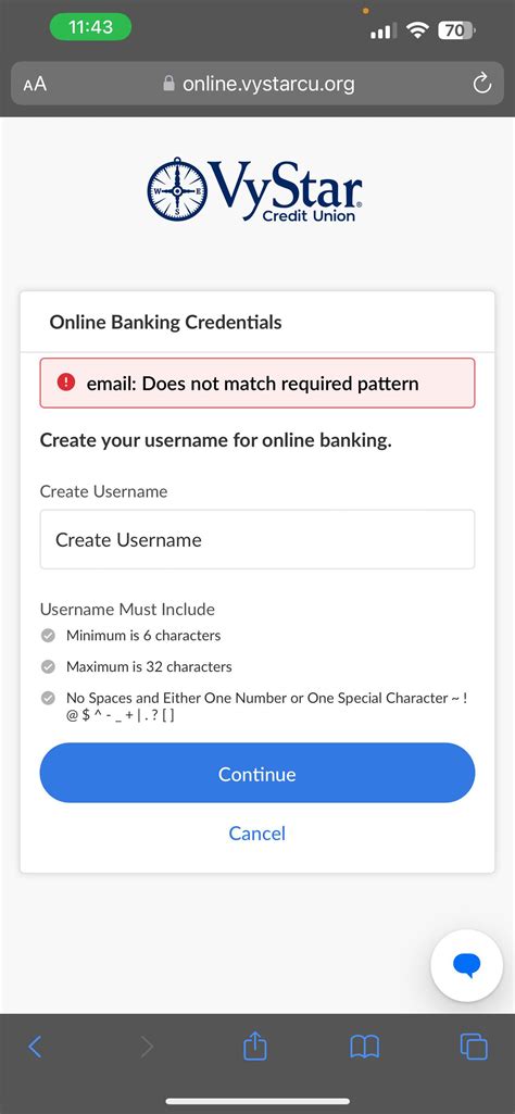 Whats Going On No Username Is Working For Vystar Trying To Set Up My Account The App Nor