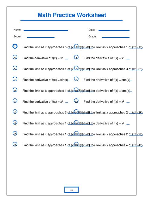 Math Practice Worksheet 2 Limits And Derivatives Exercises Studocu