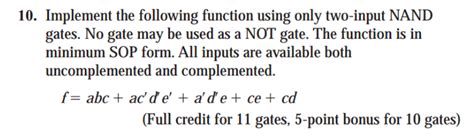 Solved 10 Implement The Following Function Using Only Chegg
