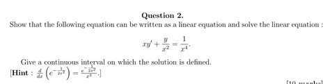 Solved Question 2 Show That The Following Equation Can Be