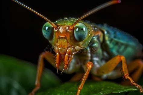 Grasshopper On A Green Background Generative Ai Stock Illustration